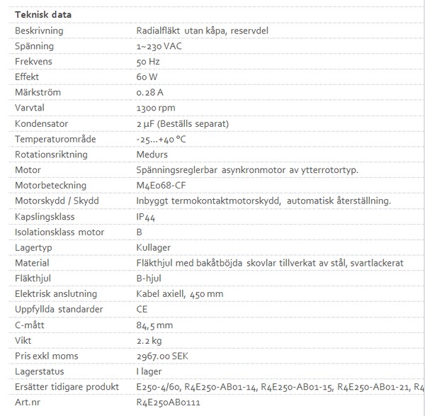 SVAB SVF-7 Fläktmotor inkl kondensator 2uf – Skanningevent